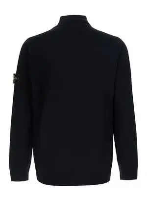 Stone Island Black Sweater With High Collar And Logo Patch On The Sleeve In Cotton - Multicolor