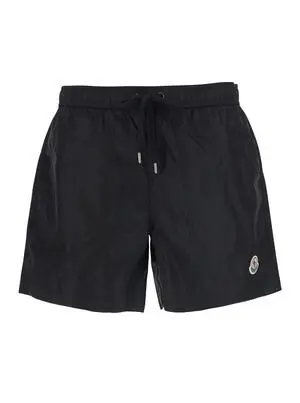 Moncler Swim Shorts With Elasticated Waist And Logo Patch On The Front In Tech Fabric For - Black