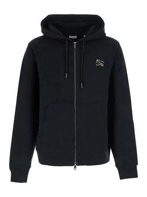 Burberry Scott' Black Hoodie With Fixed Hood And Logo Patch On The Front In Cotton For - Multicolor