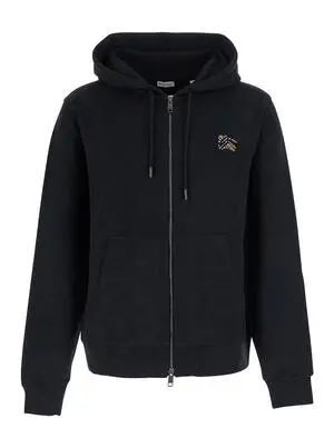 Burberry Scott' Black Hoodie With Fixed Hood And Logo Patch On The Front In Cotton For - Multicolor
