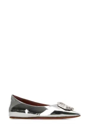 Amina Muaddi Leather Camelia Ballerinas - Silver