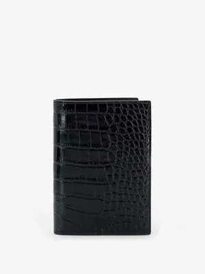 TOM FORD Leather Wallet With Crocodile Print - Black