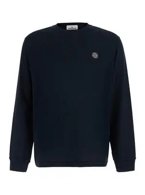 Stone Island Blue Crew Neck T-shirt With Logo Patch On The Front In Cotton For - Multicolor