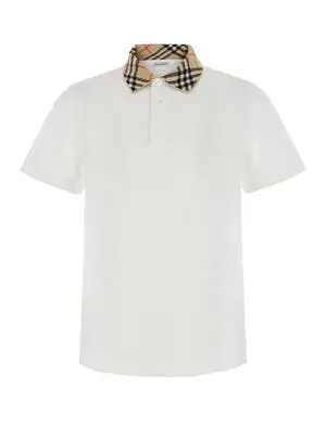 Burberry Evan' White Polo Shirt With Check Motif Collar In Cotton For - Multicolor