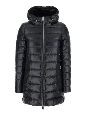 Herno Down Jacket With Fixed Hood And Zip Pockets In Tech Fabric For - Black