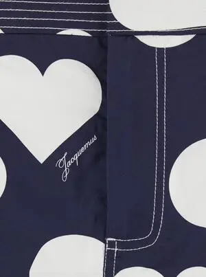 Jacquemus La Jupe Cabana' Blue Skirt With Hearts Polka Dot Motif And Fringed Hem In Cotton - Multicolor