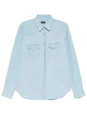 TOM FORD Denim Chambray Western Shirt - Blue