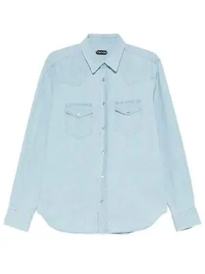 TOM FORD Denim Chambray Western Shirt - Blue