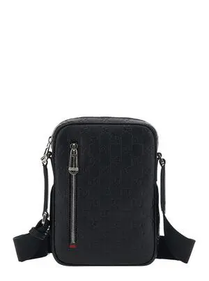 Gucci Emblem' Black Crossbody Bag With Adjustable Strap And All-over Gg Motif In Leather For - Multicolor