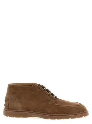 TOD'S Suede Polacchino Ankle Boots - Cream