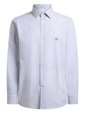 Etro Striped Cotton Seersucker Shirt - Blue