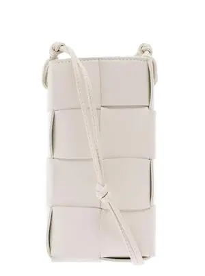 Bottega Veneta Phone Pouch' Shoulder Bag With Knot Details In Intreccio Nappa Leather - White