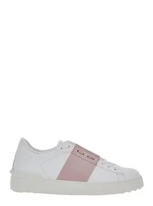 Valentino Garavani Open' White Sneakers With Contrasting Pink Side Detail In Leather For - Multicolor