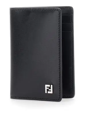 Fendi Card Holder With Ff Logo Plate On The Front And Rectangular Design In Leather
