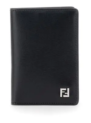 Fendi Card Holder With Ff Logo Plate On The Front And Rectangular Design In Leather - Black