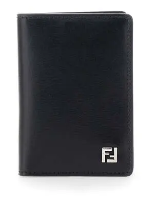 Fendi Card Holder With Ff Logo Plate On The Front And Rectangular Design In Leather - Black
