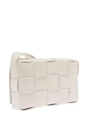 Bottega Veneta Small Cassette' White Crossbody Bag In Intreccio Nappa Leather - Multicolor