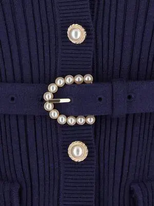 SELF-PORTRAIT Blue Cardigan With Ribbed Texture And Long Sleeves In Fabric And Cotton - Multicolor