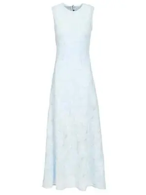 ROTATE BY BIRGER CHRISTENSEN Long Jacquard Dress With Floral Pattern - Blue