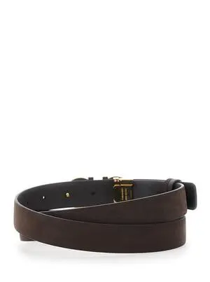 FERRAGAMO Dark Belt With Gancini Buckle On The Front In Suede For - Brown