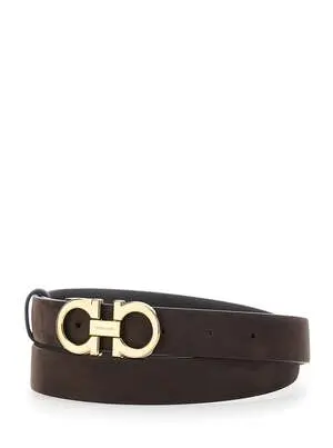 FERRAGAMO Suede & Leather Belt - Brown