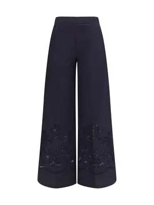 FORTE_FORTE Embroidered Cotton Pants - Blue