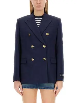 Versace Double-breasted Virgin Wool Blazer - Blue