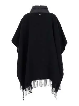 Herno High Neck Poncho With Patch Pockets In Wool And Nylon For