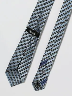 Zegna Striped Silk Neck Tie - Blue