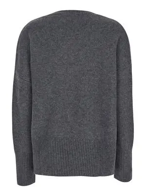 LISA YANG Sweater With U-neck And Long Sleeves In Cashmere For - Gray