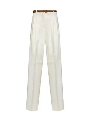 Max Mara Ivory White Mstadunco Fluid Belted Trousers