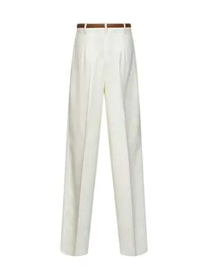 Max Mara Ivory White Mstadunco Fluid Belted Trousers