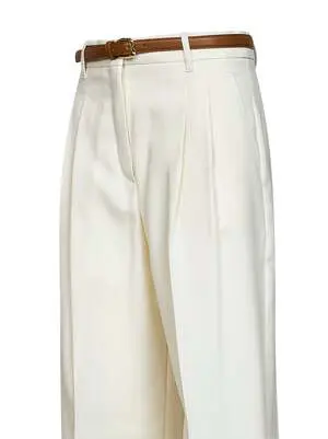 Max Mara Ivory White Mstadunco Fluid Belted Trousers