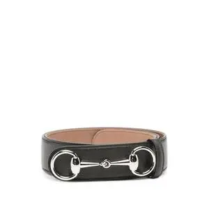 Gucci Smooth Leather Interlocking G Hardware Belt - Black