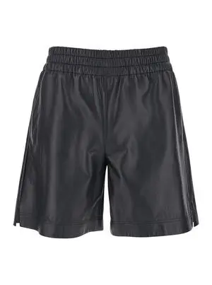 Gucci Black Bermuda Shorts With Elasticated Waist And Logo Lettering In Leather - Multicolor