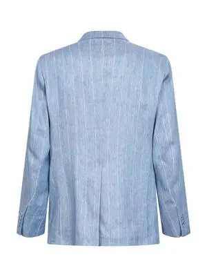 Tagliatore Light Blue Pinstriped Linen Blend New York Double-breasted Blazer - Multicolor
