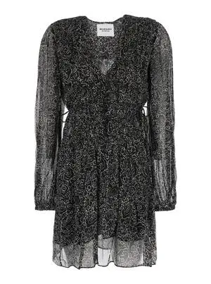 Isabel Marant Étoile Dress 'loriena' With V-neck And All-over Print In Fabric For - Black