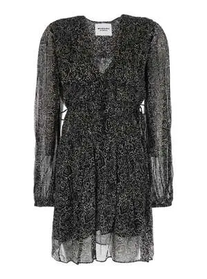 Isabel Marant Étoile Dress 'loriena' With V-neck And All-over Print In Fabric For - Black