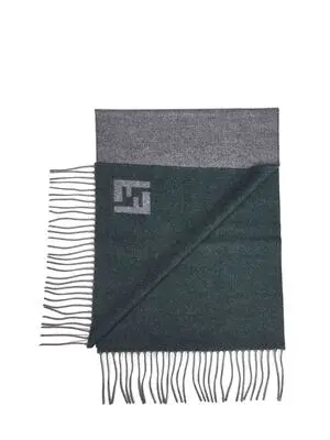 Fendi Silk Grey And Green Two-tone Wool And Cashmere Scarf - Multicolor