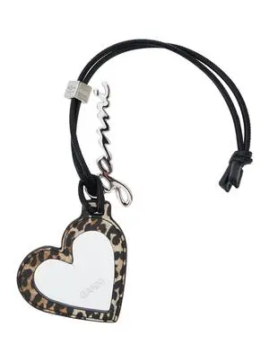 GANNI Bou Heart' Brown Mirror With Logo Lettering Pendant And Leopard Motif In Metal - Multicolor