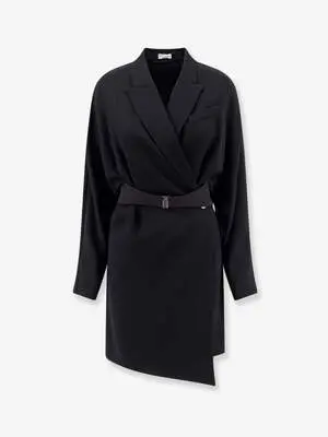 Brunello Cucinelli Chemisier Dress With Tuxedo-style Band - Black