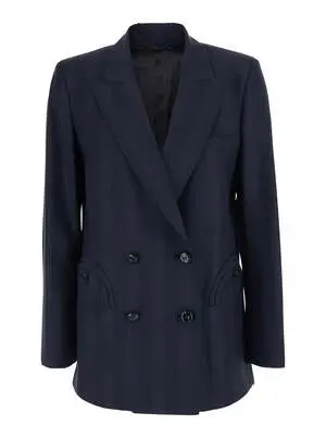 BLAZÉ MILANO Aramis' Blue Double-breasted Jacket With Peak Revers And Check Motif All-over In Wool For - Multicolor