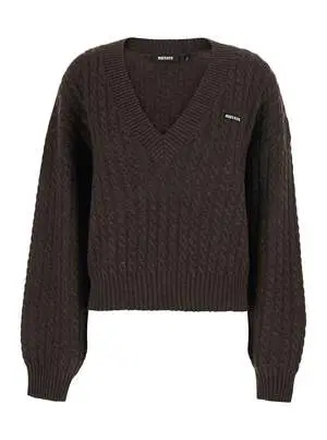 ROTATE BY BIRGER CHRISTENSEN Brown Sweater With V-neck And Cable Knit In Wool And Cashmere For - Multicolor