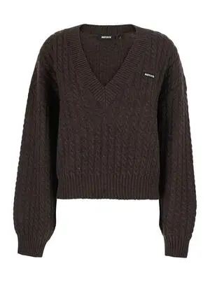 ROTATE BY BIRGER CHRISTENSEN Brown Sweater With V-neck And Cable Knit In Wool And Cashmere For - Multicolor