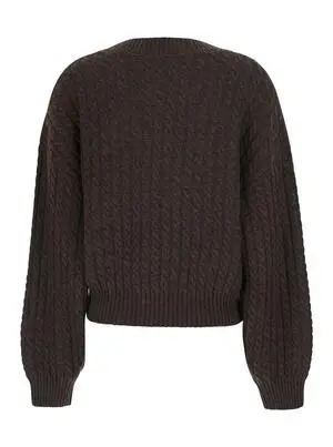 ROTATE BY BIRGER CHRISTENSEN Brown Sweater With V-neck And Cable Knit In Wool And Cashmere For - Multicolor