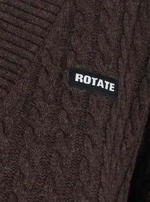 ROTATE BY BIRGER CHRISTENSEN Brown Sweater With V-neck And Cable Knit In Wool And Cashmere For - Multicolor