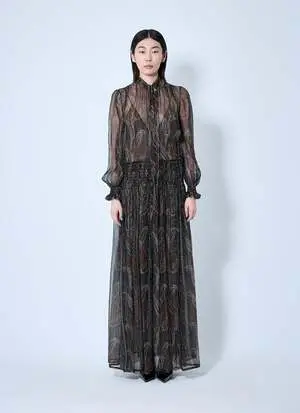 Saint Laurent Lavallière Paisley Silk Crepon Maxi Dress - Black