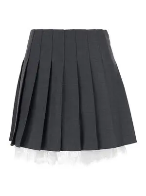 SELF-PORTRAIT Mini Skirt With Pleats And Lace - Multicolor