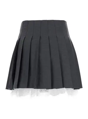 SELF-PORTRAIT Mini Skirt With Pleats And Lace - Multicolor
