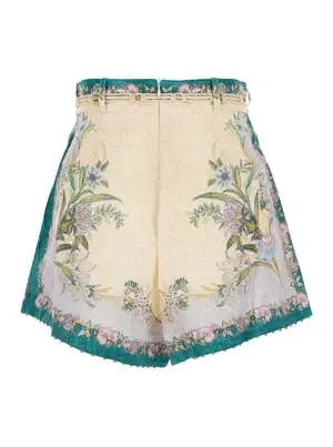 Zimmermann Indra' Shorts With Floral Motif And Drawstring At The Front In Linen For - Multicolor
